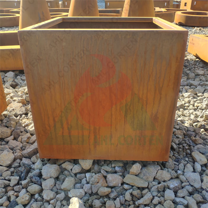 Outdoor square bronzed corten steel flower pot--AHL Corten Steel