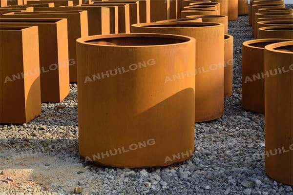 corten steel modern large round outdoor metal planter pot--AHL Corten Steel