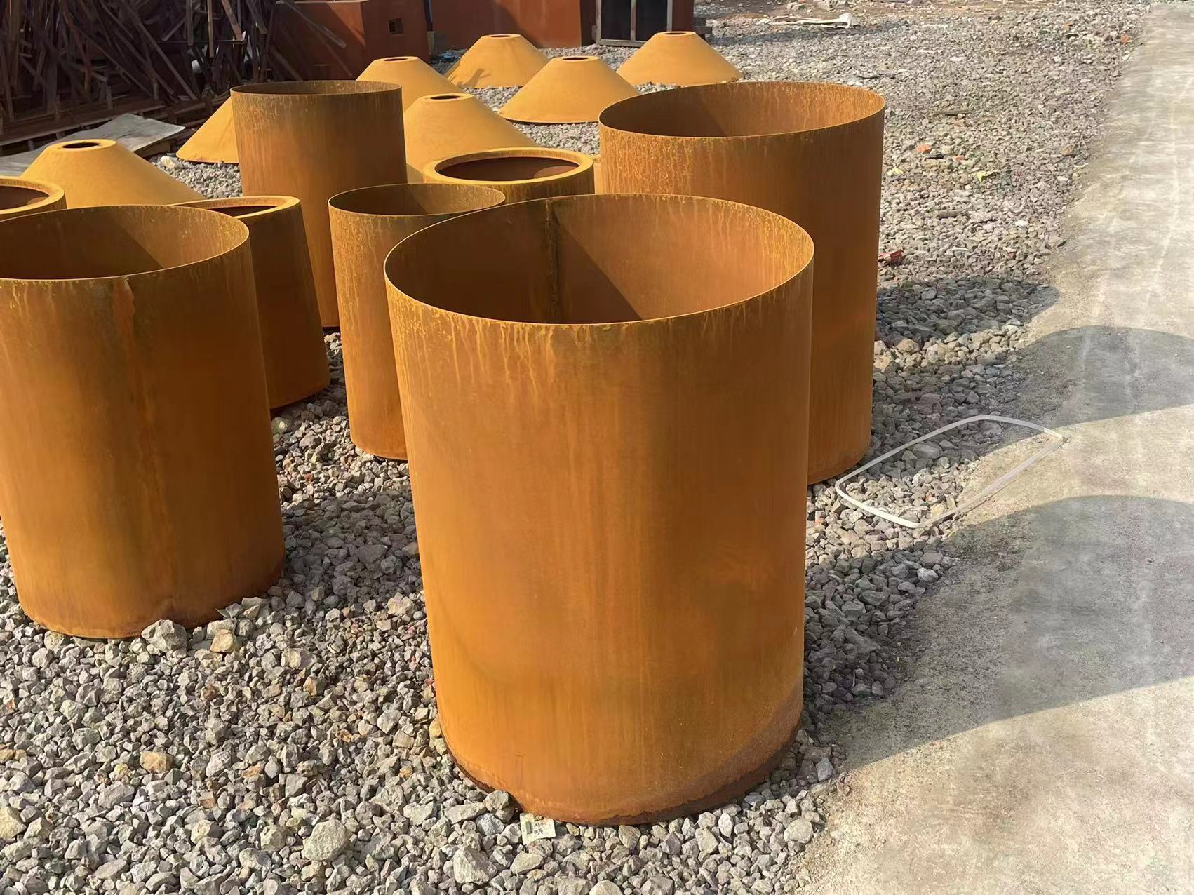corten steel modern large round outdoor metal planter pot--AHL Corten Steel